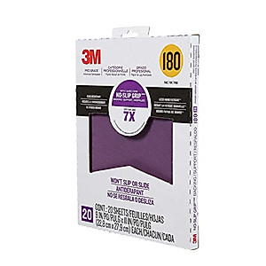3M 26180CP-P-G 180 Grit Pro Grade No-Slip Grip Advanced Sandpaper (20 Pack), 9 x 11"