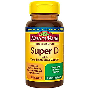 Nature Made Super Vitamin D Immune Complex, Vitamin D3, Selenium, Copper and Zinc Supplements for Immune Support, 70 Tablets, 70 Day Supply