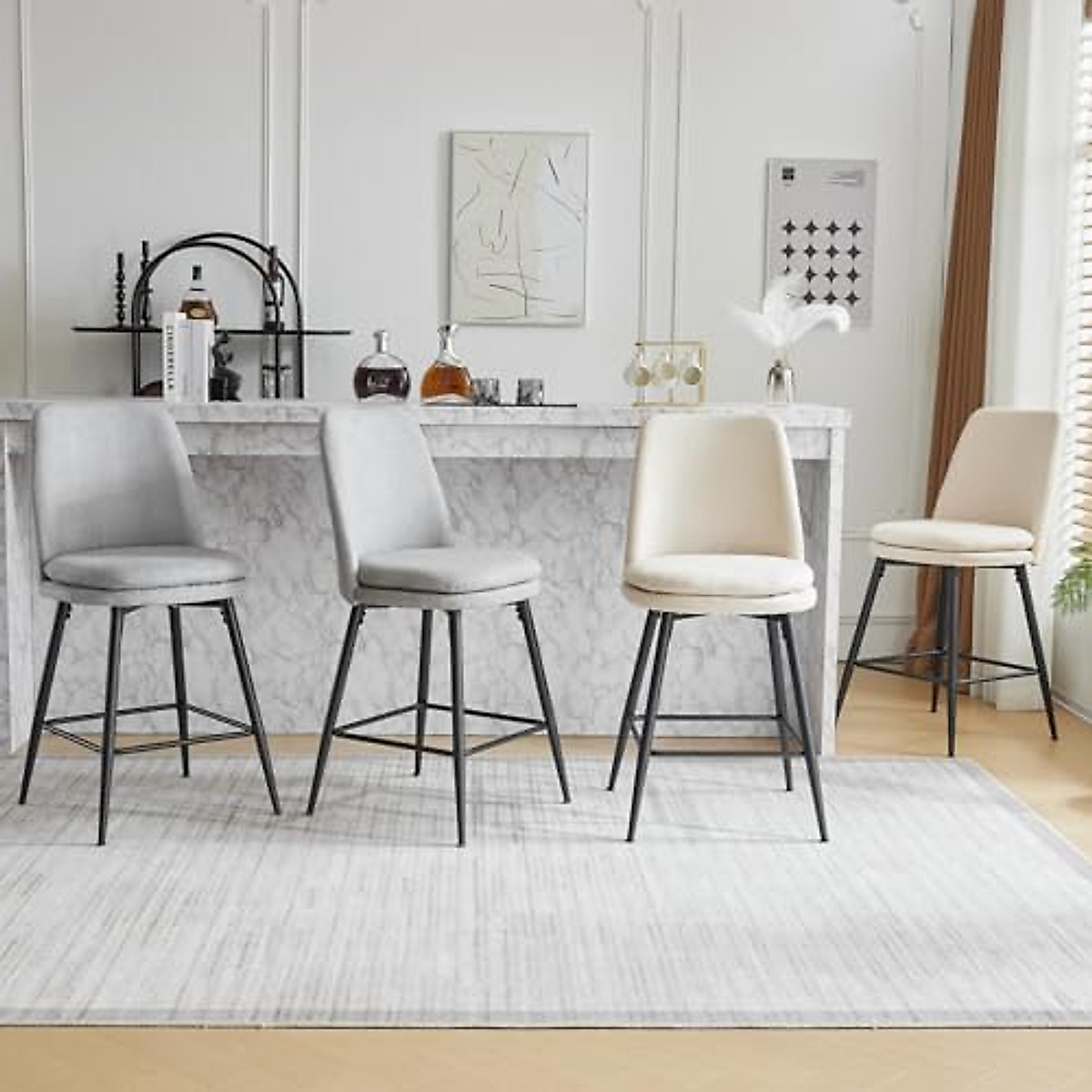 DRAGON GATE 26'' Counter Height Bar Stools Set of 2, Modern Upholstered Counter Stools with Seat Cushion & Metal Legs for Dining Room Kitchen Counter Island, Home Bar (Beige)