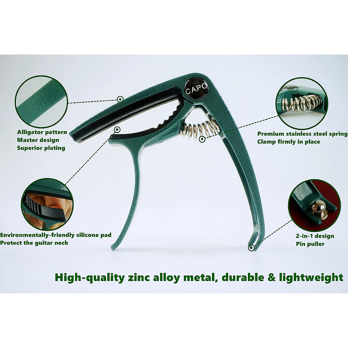 Yunshan Guitar Capo, Lightweight Zinc Alloy Capo for Acoustic and Electric Guitars, Bass, Mandolin, Banjo, Ukulele(Dark Green)