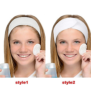 White Elastic Terry Cloth Spa Headband, 8 Pack Facial Head Wrap band Washable Makeup Headband with Magic Tape