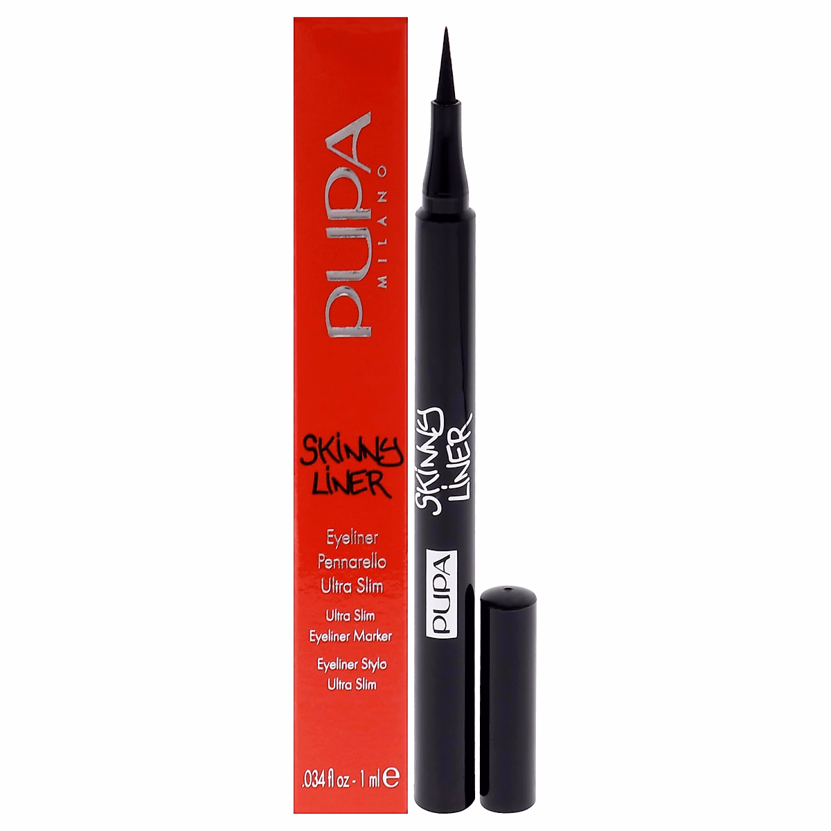 Pupa Milano Skinny Eyeliner - Ultra Slim For Maximum Precision - Soft Felt Tip Helps Create Wings - Intensifies The Lash Line - Water-Based Formula - Long Lasting Wear - 001 Extra Black - 0.034 Oz