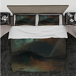 RIVINE Frederic Edwin Church Style Duvet Cover 3 Pieces Aurora Borealis Tablosu Soft Breathable Bedroom Bedding Set with 2 Pillow Shams Full