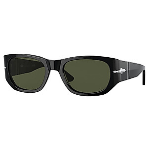 Persol PO3307S Rectangular Sunglasses, Black/Green, 55 mm
