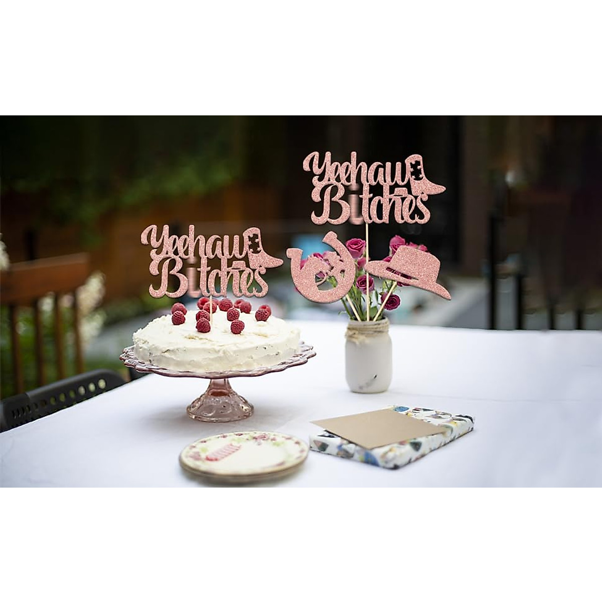 12Pcs Rose Gold Cowgirl Decorations Western Centerpieces for Tables, Yee Haw Bitches Table Topper, Western Cowgirls Centerpieces Sticks, Western Bachelorette Birthday Party Supplies