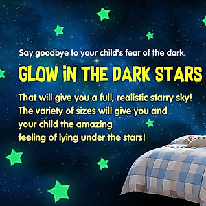 Glowing in the Dark Stars Wall Stickers - Glowing Reusable Ceiling Decors of 220 Stars and 1 Moon Set for Kids Bedding Rooms or Birthday Party