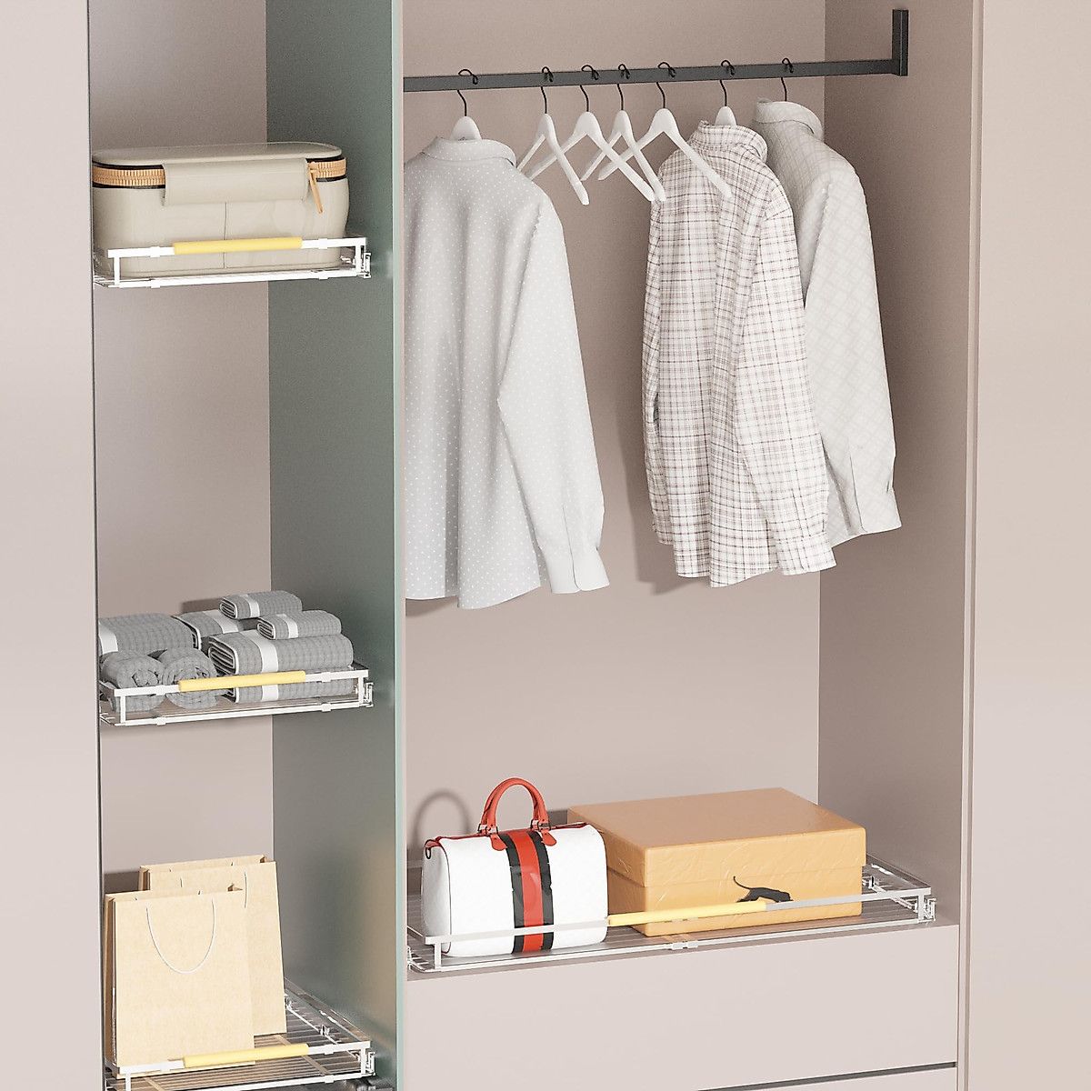 Expendable Pull Out Cabinet Organizer Slide Out Kitchen Organisation Shelf Heavy Duty Stainless Steel Gliding Cupboard Shelf Rack for Cabinet Pantry Closet Under Sink Divider, Chrome, 2Packs