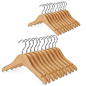 Nature Smile Kids Baby Children Toddler Wooden Shirt Coat Hangers with Notches and Anti-Rust Chrome Hook Pack of 20 (Natural)