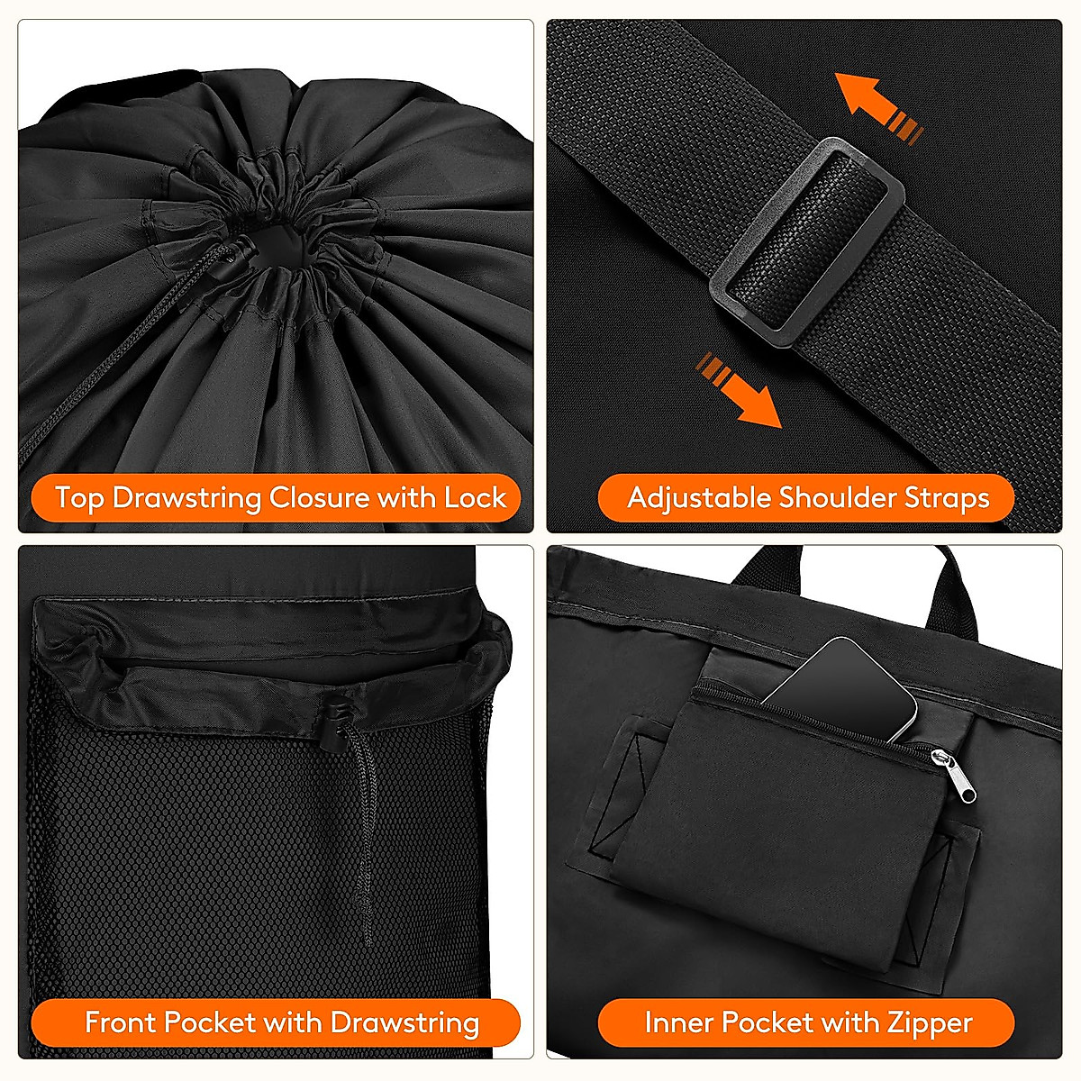 Lifewit 90L Laundry Bag, Extra Large Laundry Backpack with Shoulder Straps and Mesh Pocket for Laundromat, Heavy Duty Laundry Bag Backpack for Dirty Clothes for College Dorm/Travel/Apartment, Black