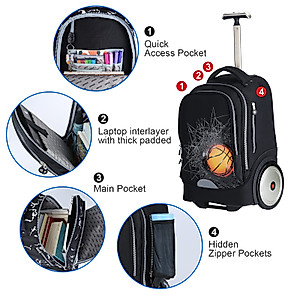 UNIKER Rolling Laptop Bag for 14 Inch Laptop,19 Inch Roller Bookbag for Girl Boy,Wheeled Computer Bag,Suitcase on Wheels,Trolley School Bag Grey,Schoolbag with Wheels