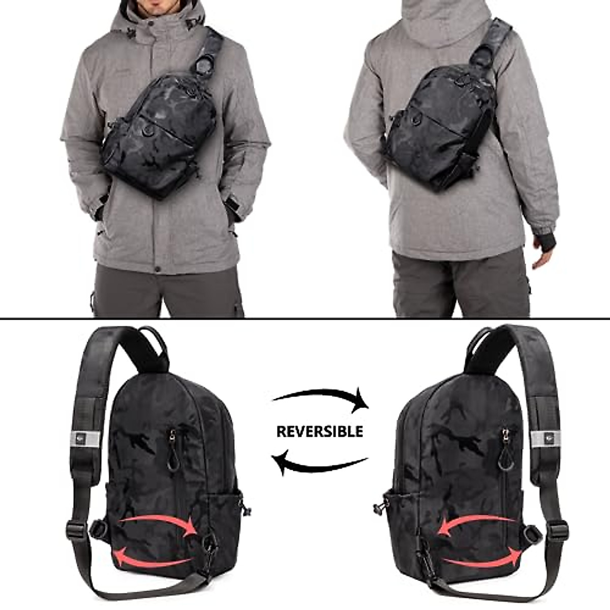 CANTLOR Men Small Sling Bag Crossbody Backpack Travel Daypacks Chest Pack Lightweight Outdoor Shoulder Bag One Strap (991801-Black camouflage)