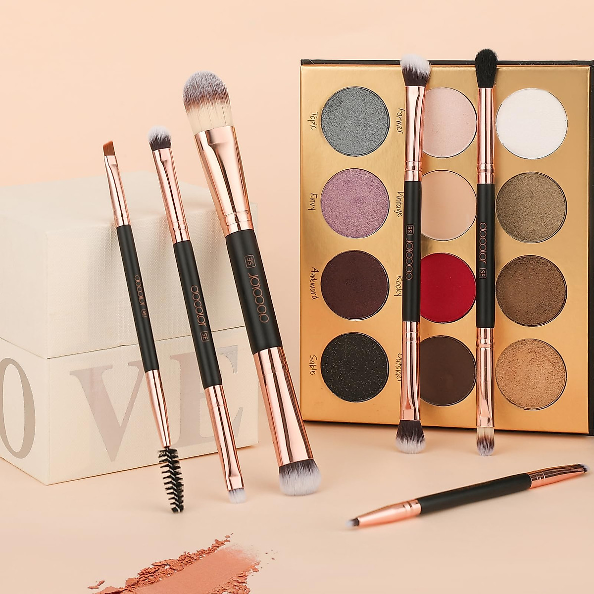 Docolor Double Sided Makeup Brushes, 6Pcs Double Ended Eyeshadow Brush Set Professional Eye Makeup Brushes Set Foundation Eyeshadow Blending Eyebrow Travel Make Up Brushes Kits