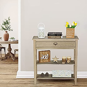 Wnutrees Console Sofa Table with Drawers, 3-Tier Farmhouse Entryway End Table with Open Storage Shelves, Accent Side Table for Hallway Living Room Bedroom, Wooden Top, Handcrafted Finish (Natural)