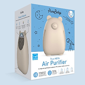 Pure Enrichment PureBaby Kids Bear Air True HEPA Air Purifier - Energy Star Rated, 4 Stage Air Filtration, UV-C Light, & Night Light for Medium-Large Rooms - Baby Nurseries, Kid Bedrooms (Sweet Oat)