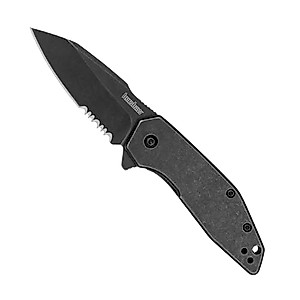 Kershaw Gravel Pocket Knife EDC, 2.5" 8Cr13MoV Steel Reverse Tanto Blade, Serrated Blade, Black