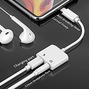 [Apple MFi Certified]2 Pack Charger Headphones Adapter for iPhone,Lightning to 3.5mm Headphone Jack Adapter,2 in 1 Jack Dongle Audio & Charger Splitter Adapter Compatible with iPhone 12/11/XS/XR/X/8/7