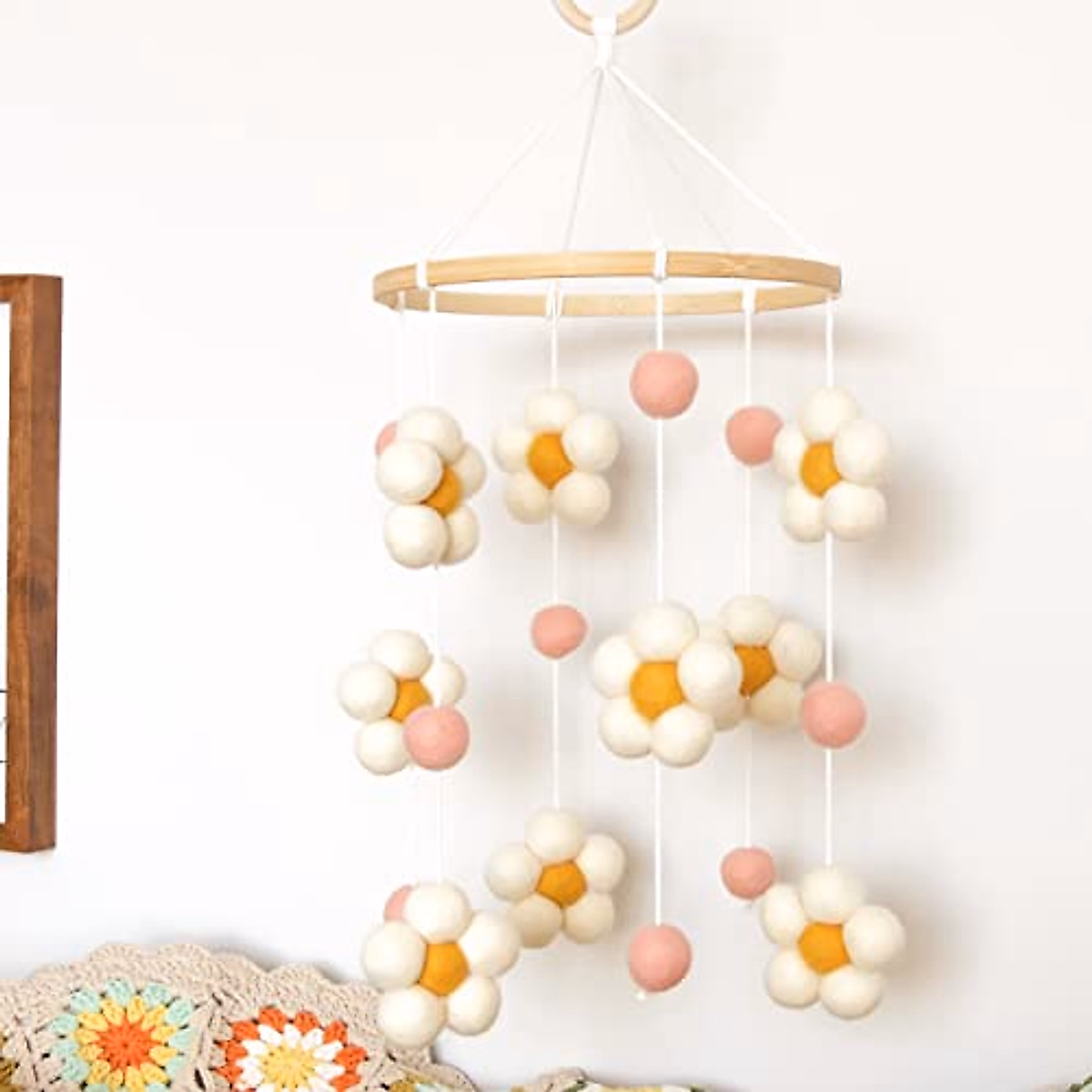 Daisy Mobile for Crib, Baby Crib Mobile for Girls, Baby Mobile for Bassinet, Nursery Felt Flower Mobiles