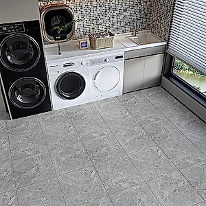 VaryStyle 20 Pack Peel and Stick Floor Tiles 12''x12'' Grey Marble Vinyl Flooring Waterproof Sticky Vinyl Floor Tiles Removable Self Adhesive Stick on Floor Tile for Bathroom Kitchen Bedroom Floor