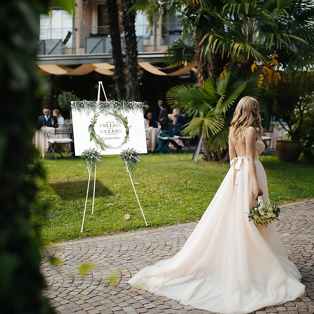 White Easel Stand for Display Wedding Sign & Poster - 63 Inches Tall Easels for Display Holder - Collapsable Portable Poster Easel - Floor Adjustable Metal Painting Easel Tripod