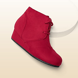 DREAM PAIRS Girls Low Wedge Heel Booties Side Zipper Ankle Boots Tomson-K Red Size 2 Little Kid