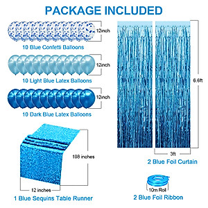Blue Party Decoration Supplies Set 35 Pack, Include 30 Balloons, 2 Blue Foil Fringe Curtains, 1 Blue Sequin Table Runner for Birthday Party, Baby Shower, Wedding, Anniversary, Graduation, Prom