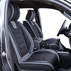 OASIS AUTO Toyota Tacoma Accessories Seat Covers 2005-2025 Custom Fit Leather Truck Cover Protector Cushion Crew Double Extended Cab TRD(Sport Front Pair, Black&Gray)