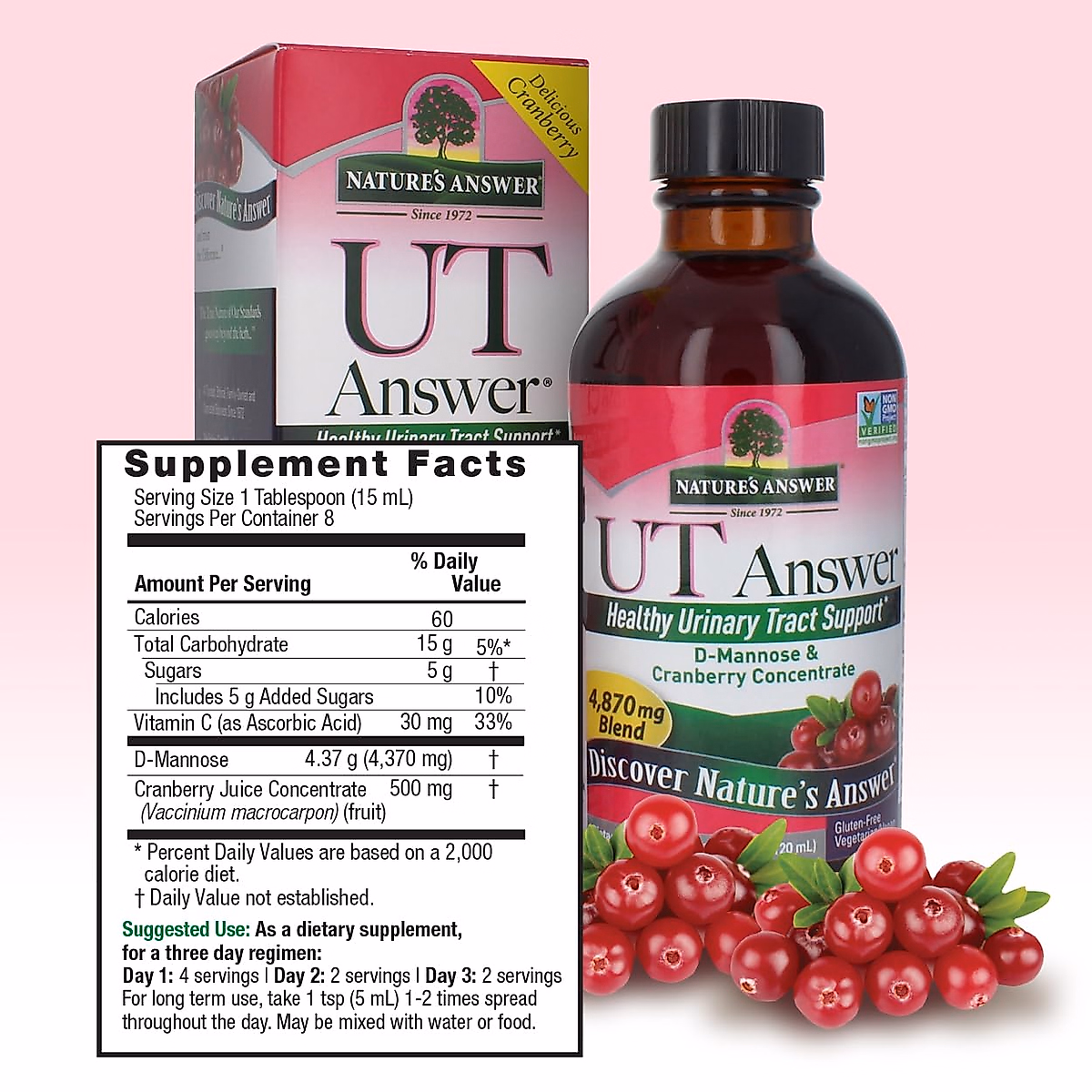 Nature's Answer UT Answer | Urinary Tract System Support | Cranberry Flavor Dietary Supplement | Alcohol-Free, Gluten-Free, Not Tested on Animals & Vegan 4oz