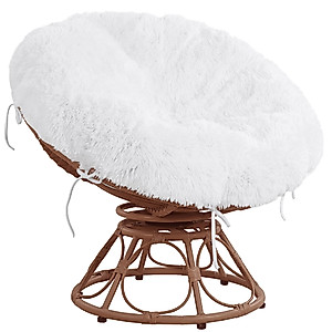 HOMBYS Shaggy Cover for Papasan Cushion, Fluffy Plush Faux Fur Zippered Slipcover Only, Removable and Machine Washable Chair Cushion Covers with 8 Ties (Fit 50-52inch, White)