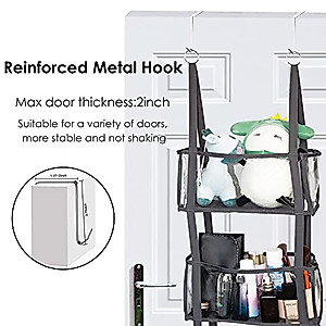 VERONLY Over The Door Hanging Pantry Organizer - Wall Mount Storage with 4 Large Clear Plastic Pockets & 2 Metal Hooks for Baby Kids Toys,Playroom,Nursery,Diapers,Bathroom,Kitchen,Dorm (Grey)