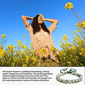 Adjustable Crystal Bracelet – Kiwi Jasper Gemstone Bead Bracelet – Chic Gemstone Bracelet for Men and Women – 8mm Round Healing Crystal Bead Bracelets (Kiwi Jasper)