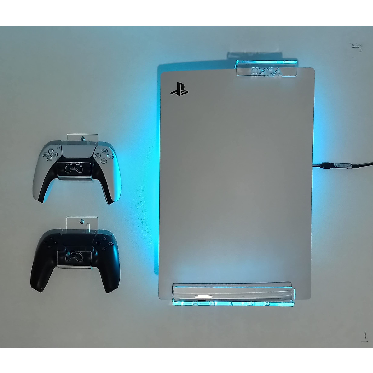 WALL MOUNT FOR PS5 PLAYSTATION 5 WITH MULTICOLOR LED LIGHTING KIT + 2 CONTROL MOUNT (PS5 Digital Edition)