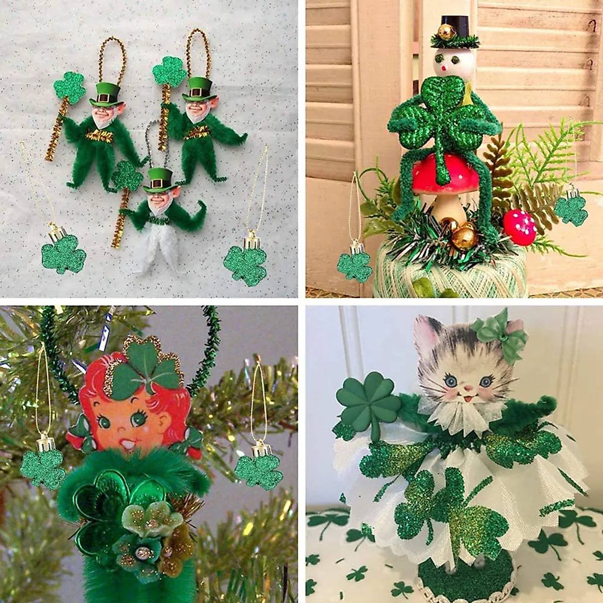 St Patrick's Day 26 Pcs Shamrocks Ornament 2 Pcs Good Luck Clover Banner Hanging Bauble Trefoil Pendant Decoration for Irish Home Garden Party Feast Green Decor