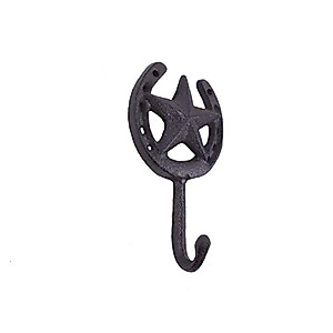 Handcrafted Nautical Decor Cast Iron Barn Star and Horseshoe Decorative Metal Wall Hook 7"