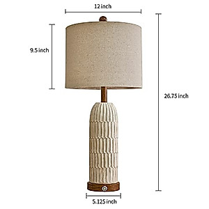 OYEARS 3-Way Dimmable Touch Control Table Lamp Set of 2 with Dual USB Charging Ports for Bedroom Living Room 26.5” Modern Farmhouse Bedside Lamps Nightstand Lamps(Bulbs Included)