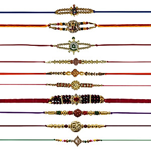 IndiaBigShop Rakhi for Brothers MULTI Design with Multi Design Rakhi Bracelet Multi Design Beads and Assorted Color – Set of 10