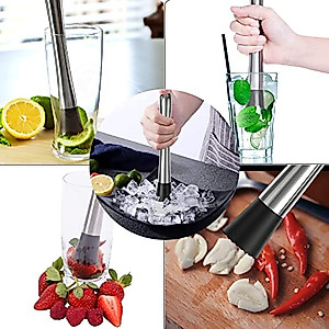 YEAJOIN 4PCS Stainless Steel Cocktail Muddler and Long Mixing Bar Spoon Set Home Kitchen Rest Bar Tools Stirrers for Drink Mint Fruit Crusher, 8 Inch