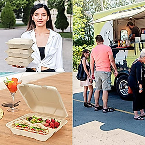 Kaderron 50 Pack 8 Inch To Go Containers Clamshell Food Containers 34 OZ, 3 Compartment Take Out Boxs Microwave Safe for Food Servicing