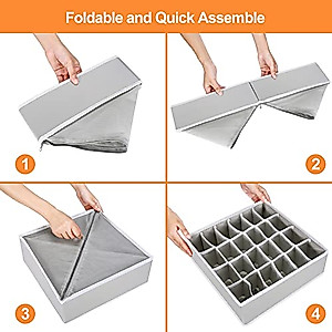 GOGOODA 4 Pcs Underwear Drawer Organizers Divider, Socks Bra Organizer and Storage Boxes for Lingerie, Bra, Undies