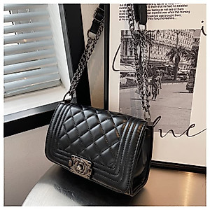 JBB Women Quilted Small Purse Crossbody Bags with Chain Strap Satchel Clutch Faux Leather Shoulder Handbag Black