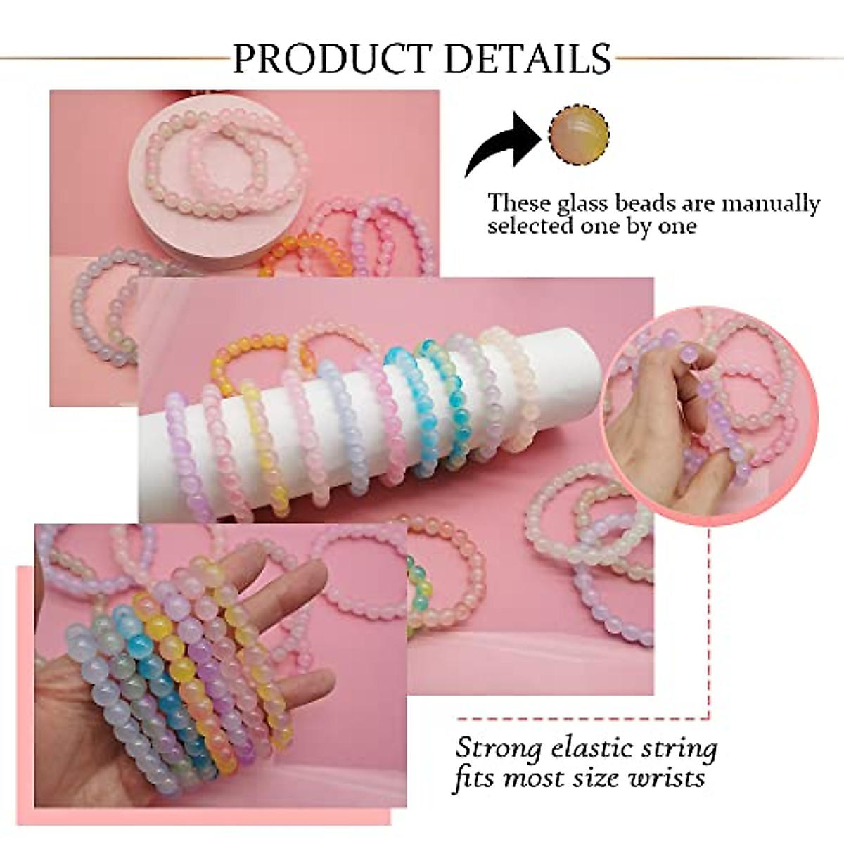 SAMOCO 18Pcs 8mm Beaded Stretch Bracelet Handmade Round Glass Bracelet for Women Multicolor Matte Beads Elastic Bracelet