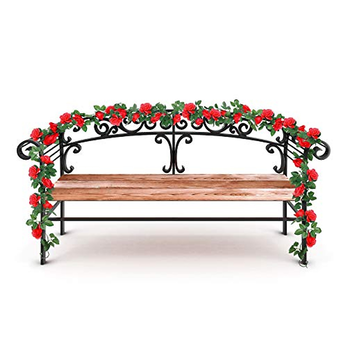 Syhood Artificial Rose Garlands Rose Vines Leaves Banners Hanging Fake Floral Garland Flower Vine for Wedding Arch Ceremony Home Garden Outdoor Party Wall Decorations, 14.4 ft(Red,2 Pieces)