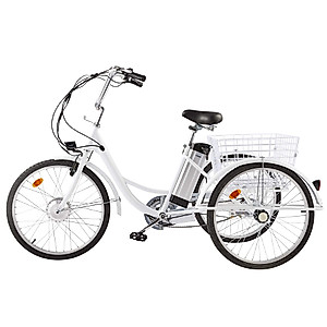 Viribus 24" 26" 3 Wheel Electric Bike for Senior, 250w Adults Electric Tricycle Trike, Three Wheel Ebike E Bicycle with Removable 36V 10Ah Lithium Battery, Motorized Trike with Basket for Women Men