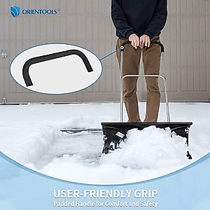 ORIENTOOLS Heavy Duty Snow Shovel, Rolling Adjustable Snow Pusher with 6" Wheels, Efficient Snow Plow Suitable for Driveway or Pavement Clearing (26" Blade)