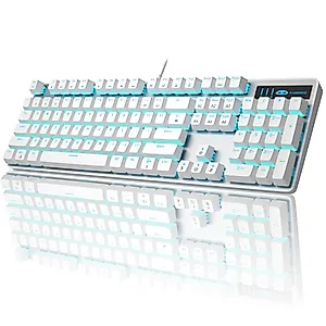 MageGee Mechanical Gaming Keyboard, Wired USB Adjustable Backlight Keyboard, New Mechanical Storm 100% Anti-ghosting Keyboard with Blue Switches for Windows PC/MAC Games (White)