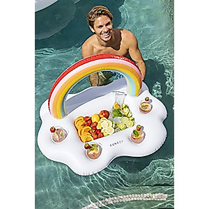 FUNBOY Giant Inflatable Luxury Rainbow Cloud Daybed and Rainbow Cloud Drink Cooler Pool Float Bundle, Perfect for a Summer Pool Party