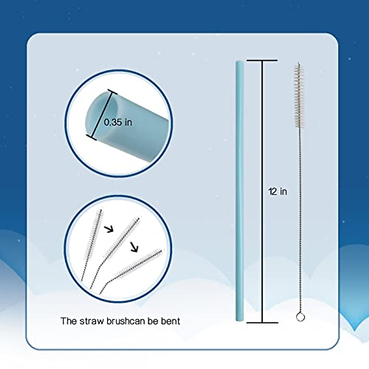 Replacement Straws for 40oz Travel Tumbler,6 Pack Reusable Silicone Straws with Cleaning Brush Compatible with Water Jug(Blue)