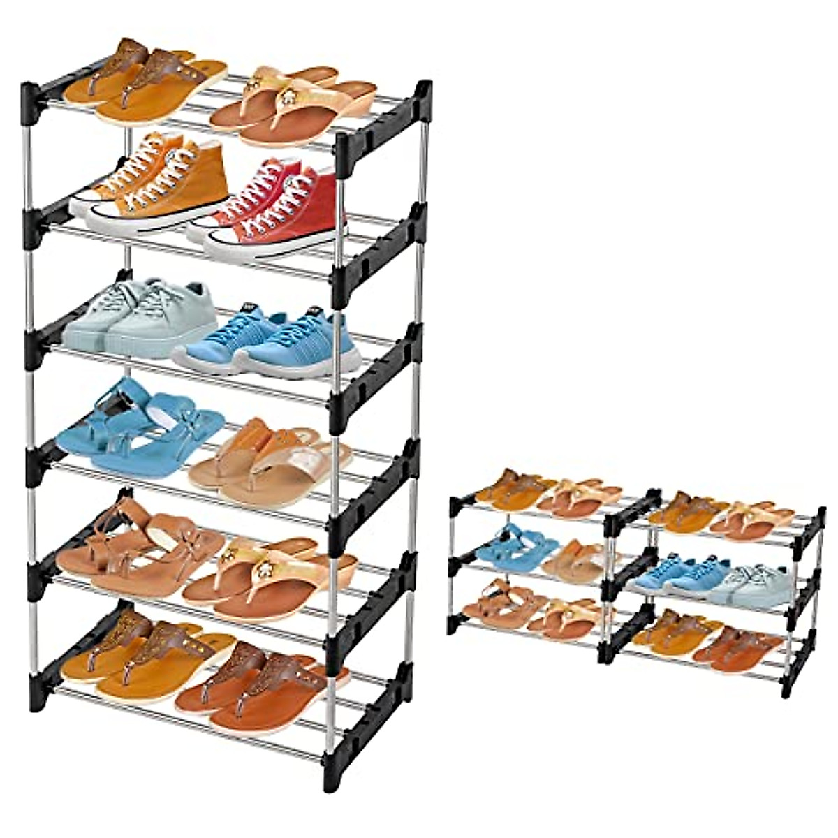 Frqianly Shoe Rack,6 Tiers Shoe Storage Organizer,12-14 Pairs Stackable Shoe Tower,Metal Shoe Shelf Stand for Entryway Closet,Easy Assembly,Space Saving (Black)
