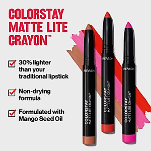 REVLON ColorStay Matte Lite Crayon Lipstick with Built-in Sharpener, Smudge-proof, Water-Resistant Non-Drying Lipcolor, 011 Lifted, 0.049 oz