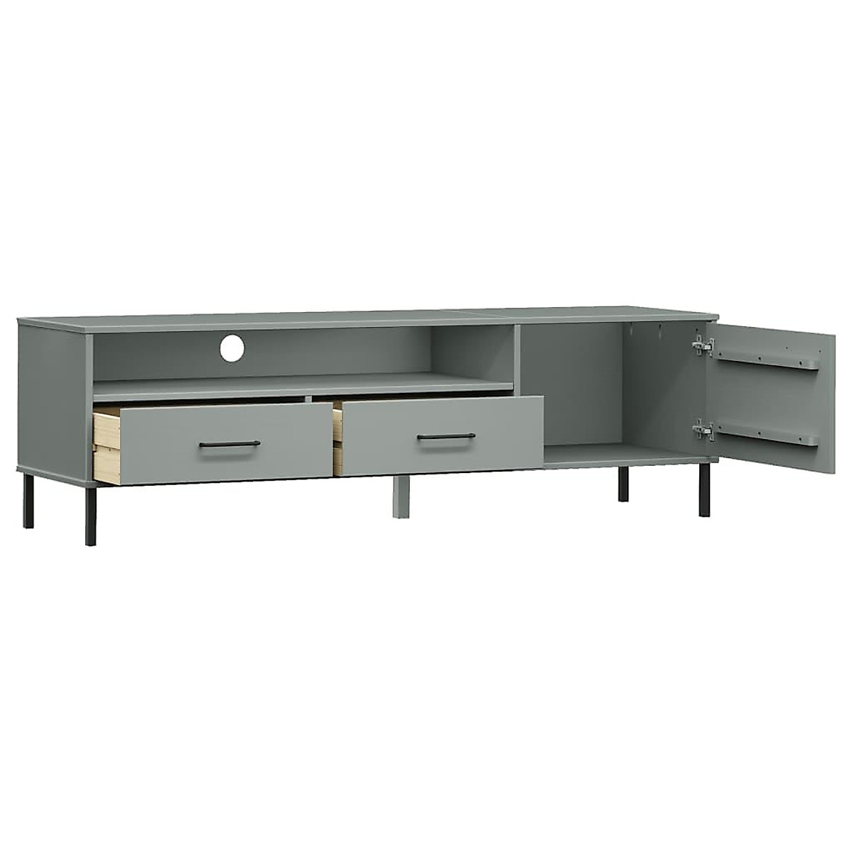 vidaXL TV Stand, TV Unit for Living Room, Sideboard with Metal Legs, Media Unit Cupboard, TV Table, Industrial, Gray Solid Wood Pine Oslo
