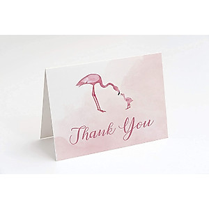 The Invite Lady Flamingo Thank You Cards Baby Shower Folding Thank You Notes Bridal Shower Birthday Party Pink Girls It's A Girl Mommy and Me Flamingo Watercolor Thanks Sprinkle (24 count)